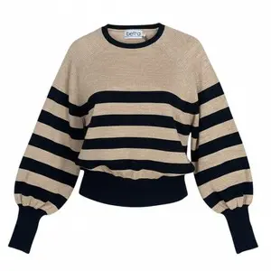 BEIRA Cotton Stripe Jumper With Lantern Sleeves - Blue/white