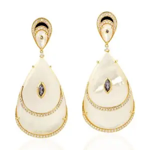 ARTISAN Mother Of Pearl, Diamond, And Iolite Earrings - Gold
