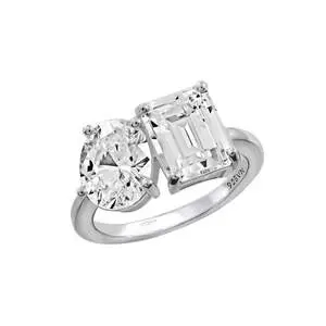 DIAMONBLISS Oval & Emerald Cut Two Stone Cocktail Ring - White