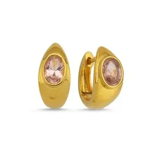 LINYA JEWELLERY Drop Stone Huggie Earrings - Pink