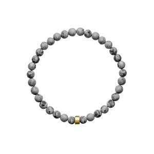 ORA PEARLS Gold And Jasper Bead Bracelet - Gold/grey