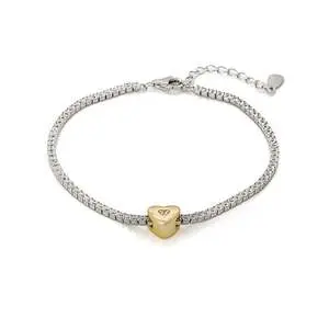 EBRU JEWELRY Heart Charm Diamond Tennis Bracelet - Gold/silver