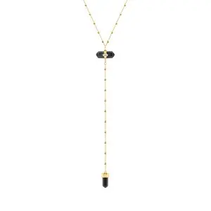 KARMA AND LUCK Evil Eye Hematite Gemstone Necklace - Gold/grey