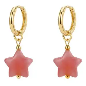 SEREE Harvest Jade Stone Star Charm Earrings - Red