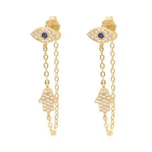 LUNA CHARLES Iris Evil Eye Chain Drop Earrings - Gold