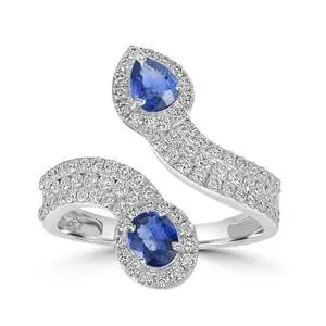 ARTISAN 18k White Gold Sapphire And Diamond Open Wrap Ring - White/blue