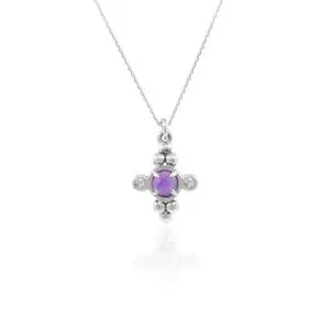 LEE RENEE Amethyst And Diamonds Cross Pendant Necklace - Silver