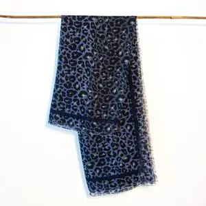 LAMBERTY MUNICH X KATCHMAGIC LONDON Snow Leopard Maxi Cube Silk & Wool Scarf - Blue