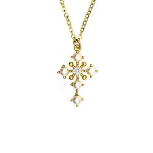 VICSTONENYC FINE JEWELRY Natural Diamond And Pearl Cross Necklace - Gold