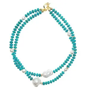 FARRA Turquoise And Baroque Pearl Layered Statement Necklace