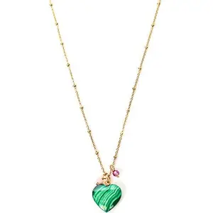 LEXI JEWELRY Gold Plated Malachite Heart Pendant Necklace - Green