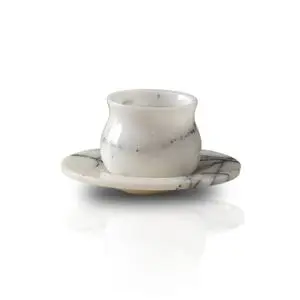 BELS & PEARL Handmade Marble Espresso Cup With Matching Saucer - White