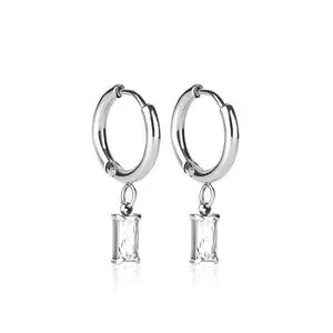 EVER JEWELLERY Luxe Crystal Drop Huggie Earrings - Silver