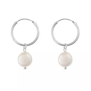 ELK & BLOOM Sterling Freshwater Pearl Hoop Earrings - Silver