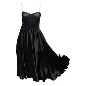 2KSTYLE Bell Crystal Hand-embellished Satin Midi Dress - Black