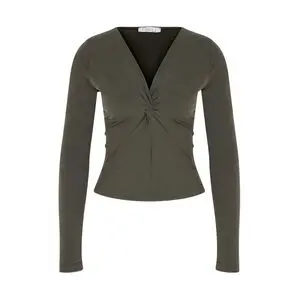 MAAN ISTANBUL V-neck Long Sleeve Knot-detail Blouse - Green