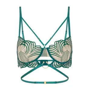 EMPRESS MIMI Queen Of Cups Emerald Embroidered Strappy Bralette - Green