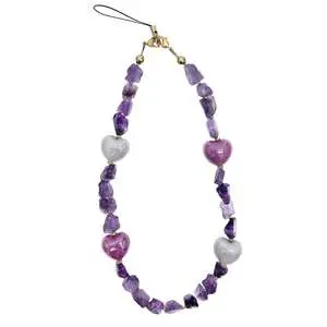 FARRA Irregular Amethyst With Hearts Gemstone Phone Strap - Purple