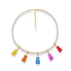 NINEMOO Pearl Necklace With Interchangeable Bear Charms - Yellow