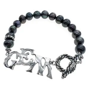 GEM KINGDOM Black Pearl Sterling Silver Bracelet - Black/silver