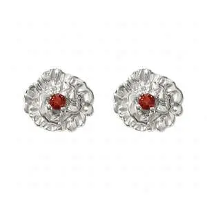 HARFI Garnet Carnation Sterling Silver Stud Earrings - Red/silver