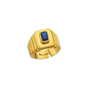 LINYA JEWELLERY Octagon Stone Signet Ring - Blue