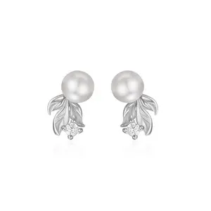 AZURA JEWELRY NEW YORK Whispering Grove Pearl Stud Earrings - Silver
