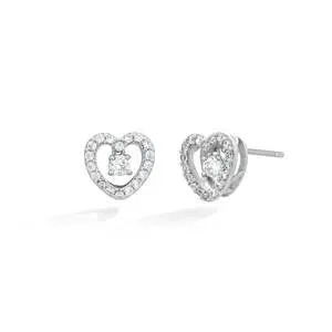 SHABELLA NYC 18k Gold Plated Sterling Heart Shape Stud Earrings With Cubic Zirconia - Silver