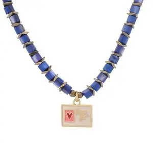 EBRU JEWELRY Enamel Heart Pendant Choker - Blue/white/pink