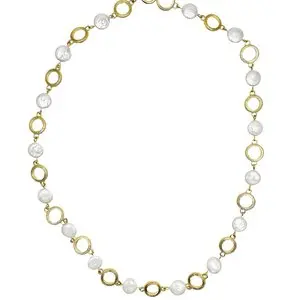 FARRA Chain Necklace With Coin-Shaped Freshwater Pearls
