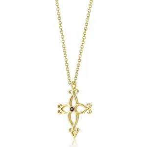 UNALOE Soul Cross Gold Vermeil Necklace With Ruby - Gold/red
