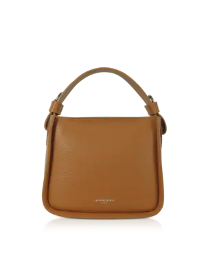 LE PARMENTIER Duplo Small Hammered Leather Top Handle Bag - Brown
