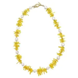 FARRA Bamboo Coral And Pearl Necklace Yellow