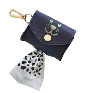 VIDA VIDA Dog Face Leather Dog Poop Bag Holder Navy - Blue