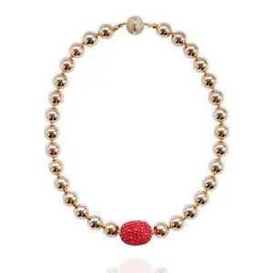 SAULE LABEL Gold Plated Hematite Beaded Necklace With Crystal Accents - Gold/red