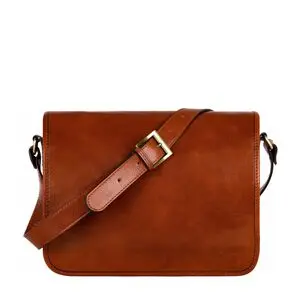 TIME RESISTANCE Cognac Leather Messenger Bag - Brown