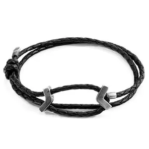 ANCHOR & CREW Braided Leather And Sterling Silver Bracelet - Black
