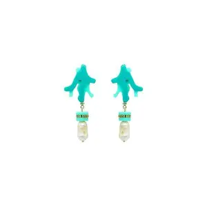 GISSA BICALHO Earrings With Coral Pendant And Pearl - Green