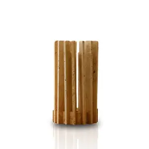 MARLETH Fluted Travertine Vase - Brown