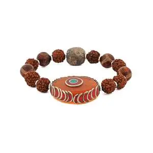 EBRU JEWELRY Rudraksha Meditation Mala Bracelet - Brown/silver/orange