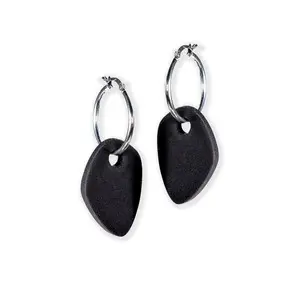 BY CHAVELLI Modern Art Drop Charm Hoop Earrings - Black