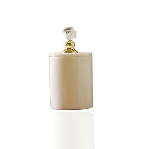 MARLETH Neutrals Beige Marble Box With Gold Lid & Crystal Knob - Beige/yellow
