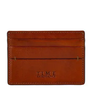 TIME RESISTANCE Cognac Leather Credit Card Case Business Card Case Fireflies - Brown