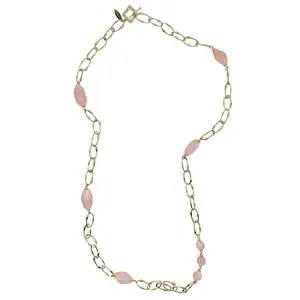 FARRA Nugget Rose Quartz With Chain Long Necklace - Pink