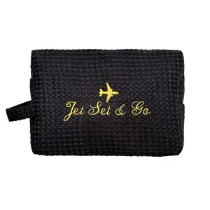 LILLY LOVES Jet Set & Go Embroidered Cosmetic Bag - Black