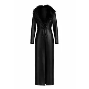 HEIRA LEATHERWEAR Fur Collar Lambskin Leather Trench Coat