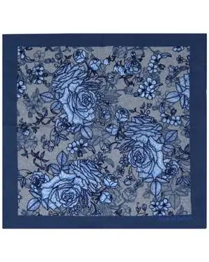 LORDS OF HARLECH Hudson Roma Floral Merino Handkerchief Pocket Square Flannel - Grey