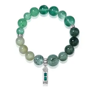 AUROZIA Five Elements Wood Emerald Pendant Crystal Bracelet - Silver