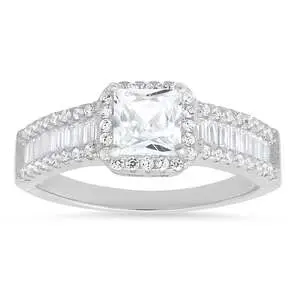 KYLIE HARPER Princess & Baguette-cut Zirconia Halo Ring - Silver