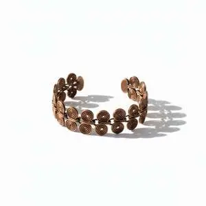 ANATOLIACRAFT Handcrafted Copper Spiral Disc Cuff Bracelet - Brown